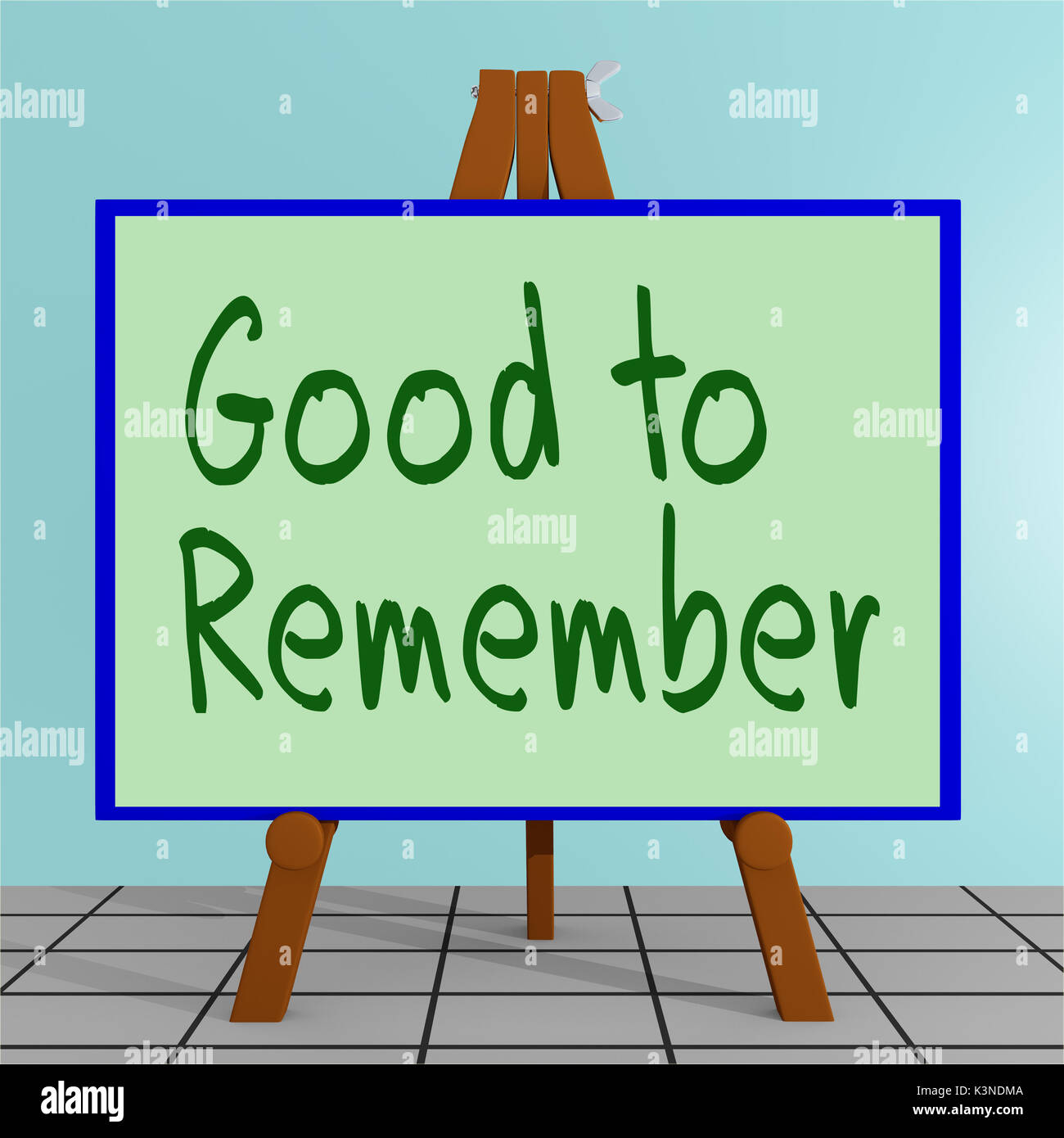 3D illustration of "Good to Remember" title on a tripod display board ...