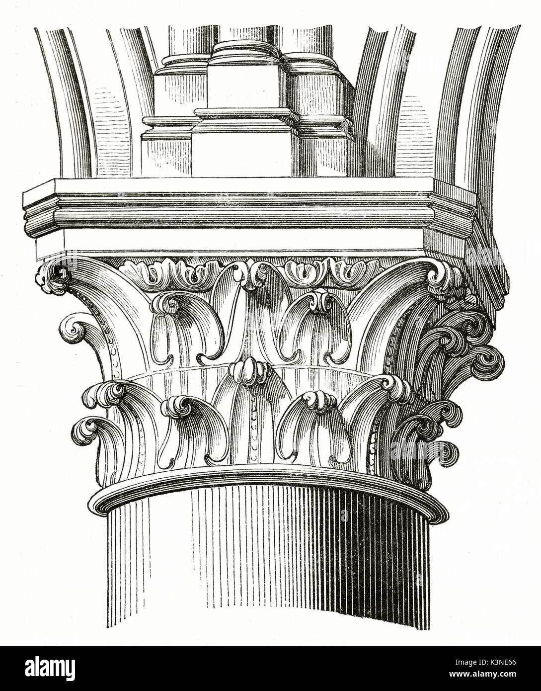 architectonic detail of a pillar's capital in the nave of Notre-Dame de ...