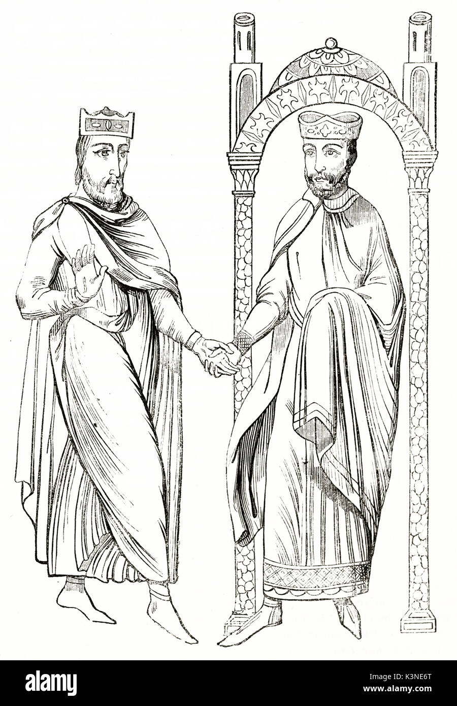 old engraved reproduction of a fantastic encounter between Constantine ...