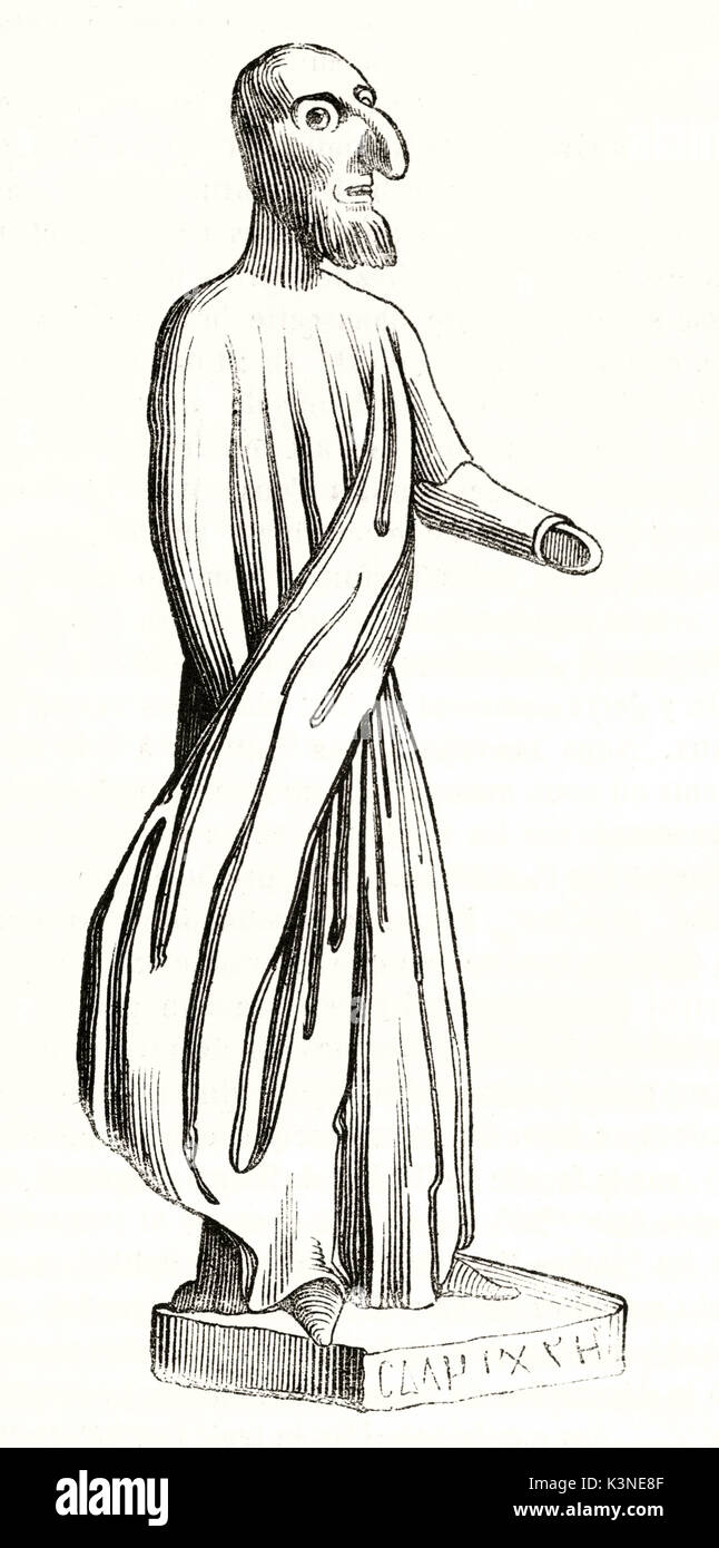 Old engraved reproduction of an earthenware Gaul statue of a man with ...