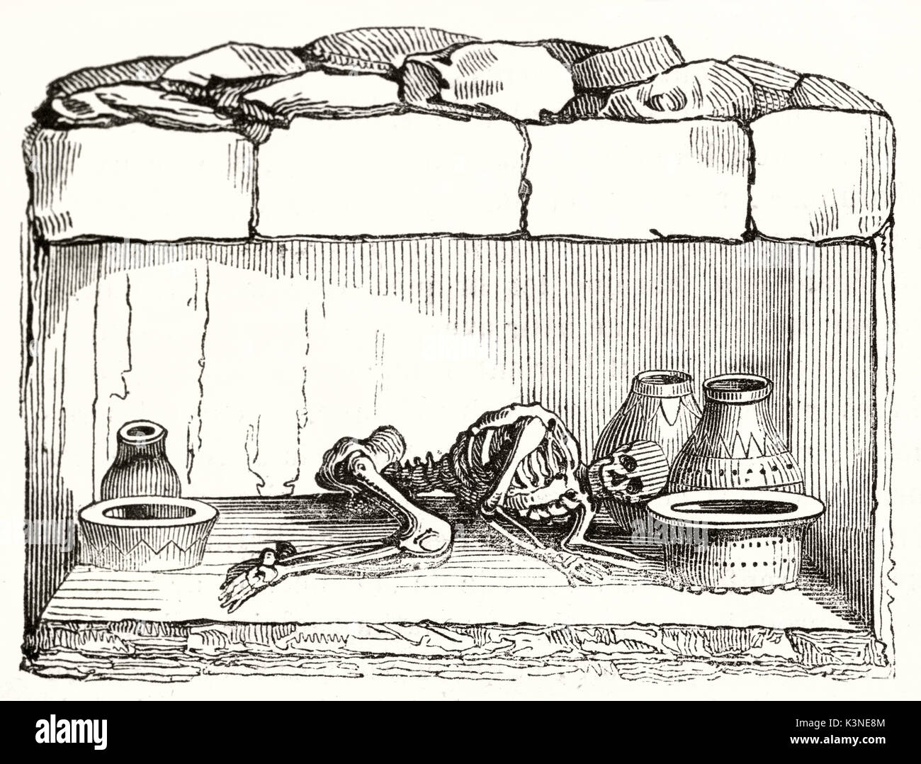 Old engraved reproduction of a German tomb. After drawing of Sevres ...