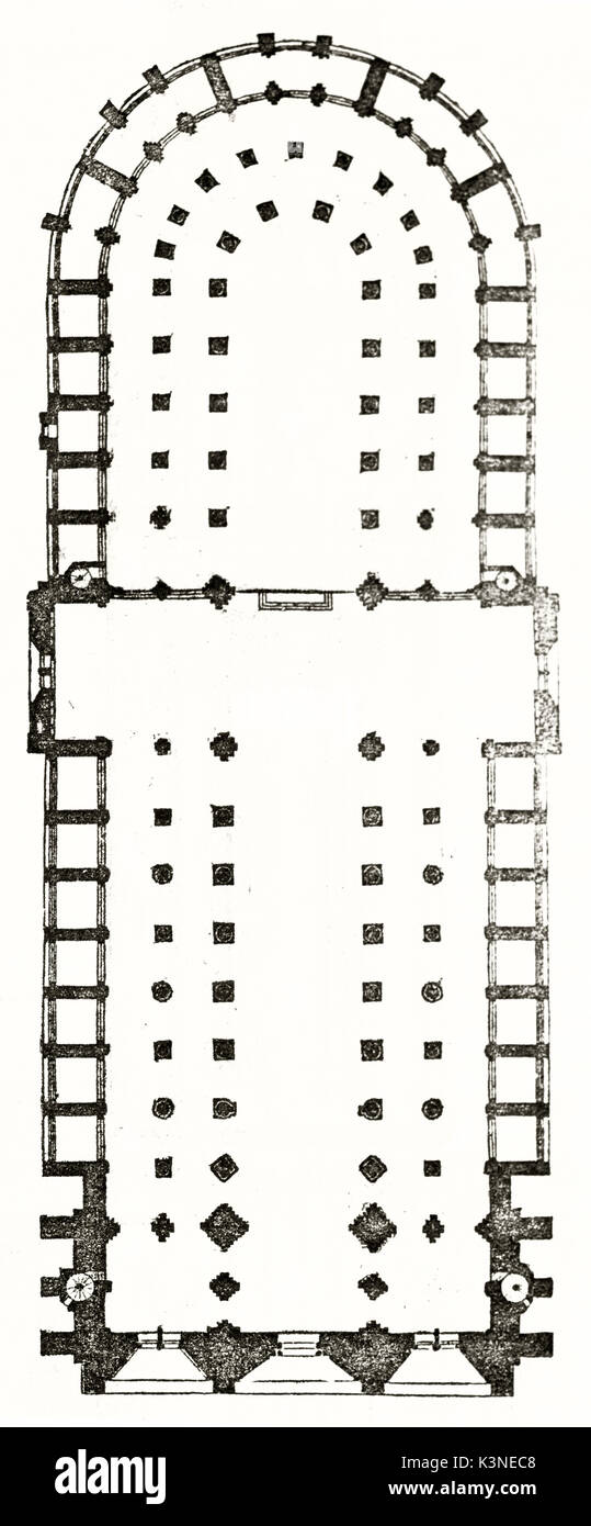 Ancient planimetry of Notre-Dame de Paris, France. Vertical orientend ...