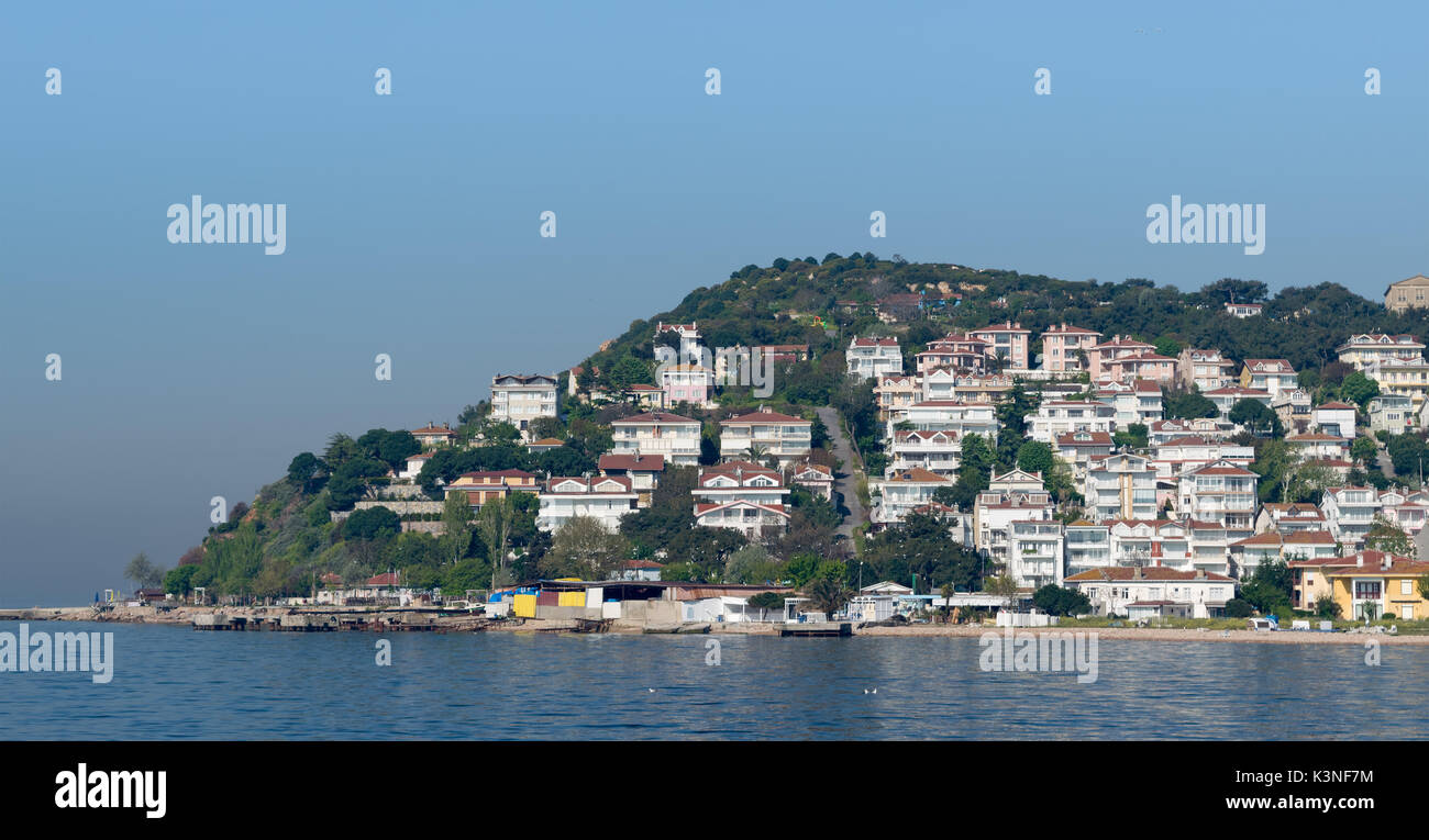 View of Kinaliada island from the sea with summer houses. One of four ...