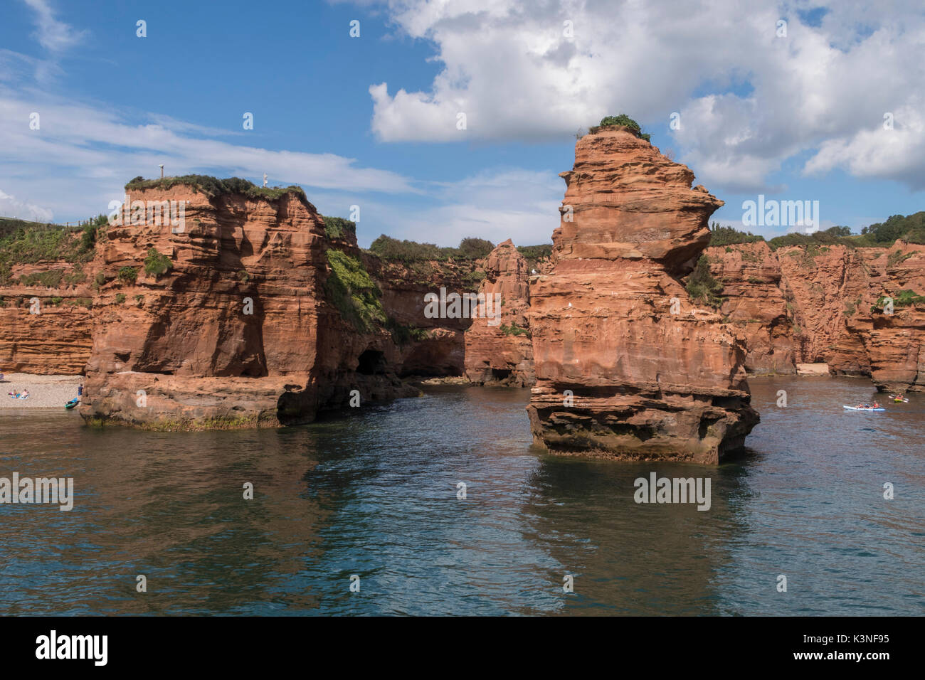 Triassic rock stacks at Ladram Bay, near Sidmouth, Devon Stock Photo ...