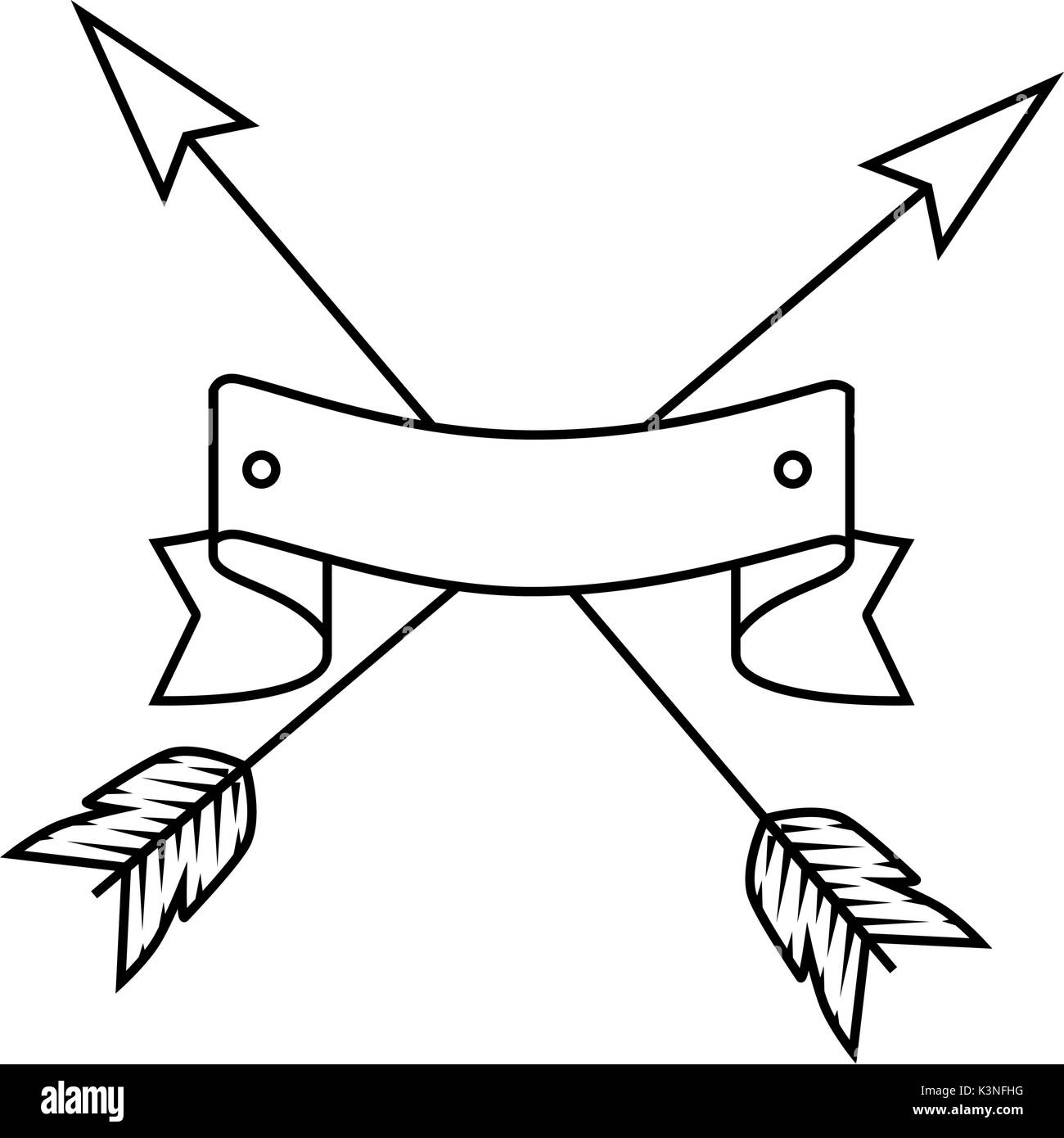 arrows crossed with decorative ribbon icon over white background vector ...