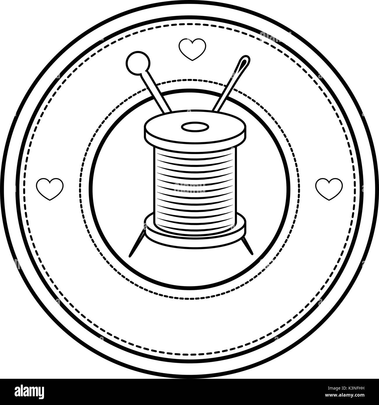 seal stamp with thread spool and needle icon over white background ...