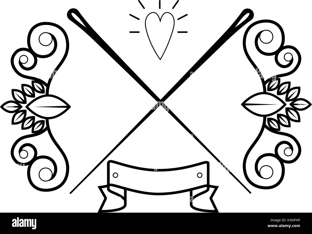 frame with decorative needles and ribbon icon over white background ...