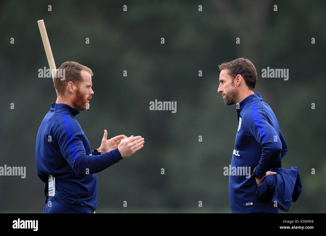 England manager Gareth Southgate (right) in discussion during a ...