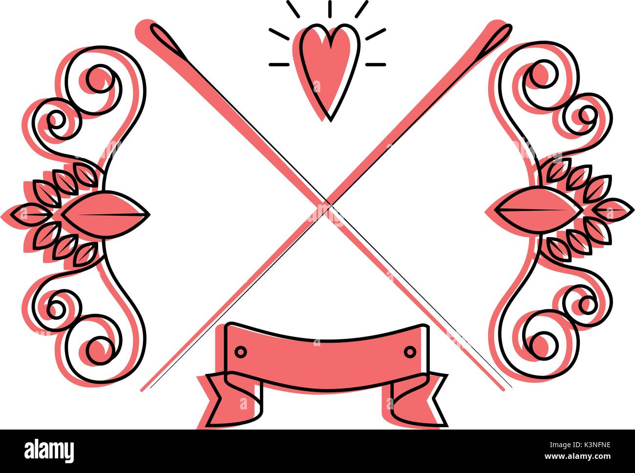 frame with decorative needles and ribbon icon over white background ...