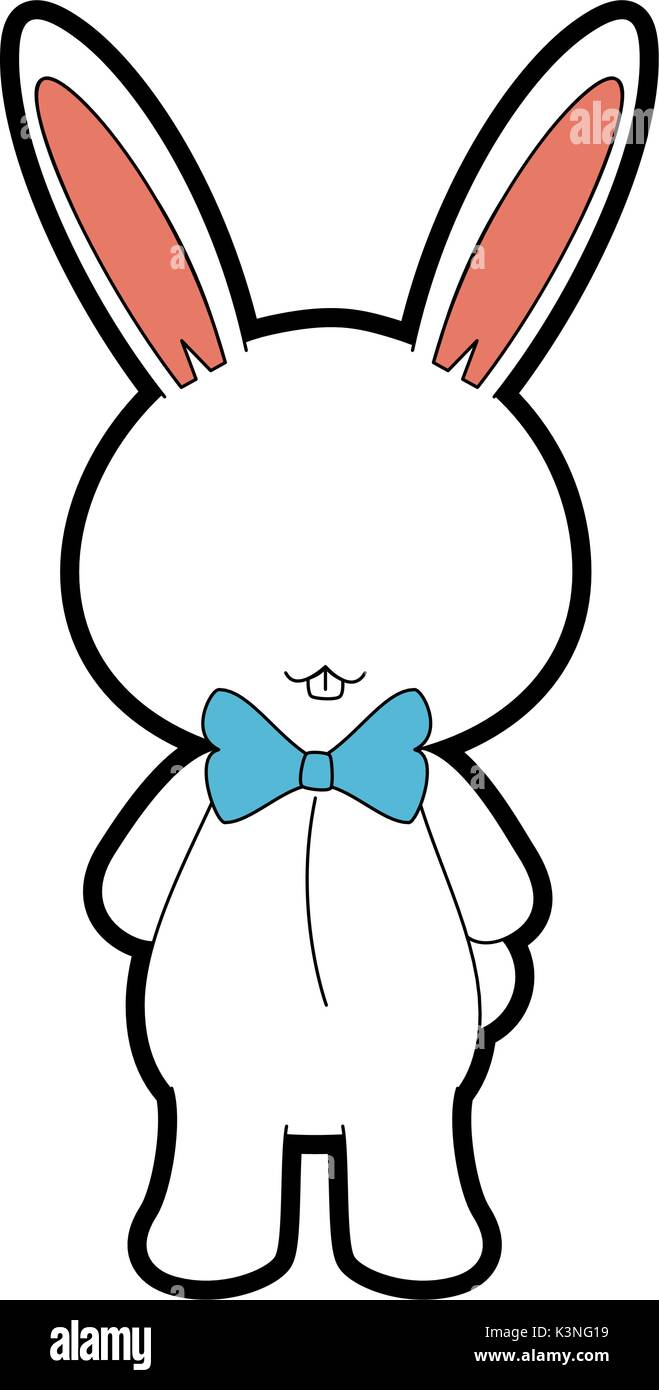 cartoon rabbit with bow tie icon over white background vector ...