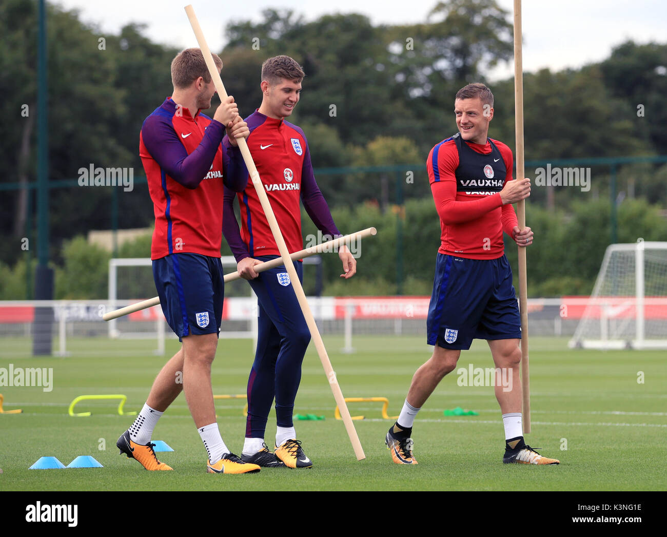 England's (from left to right) Eric Dier, John Stones and Jamie Vardy ...