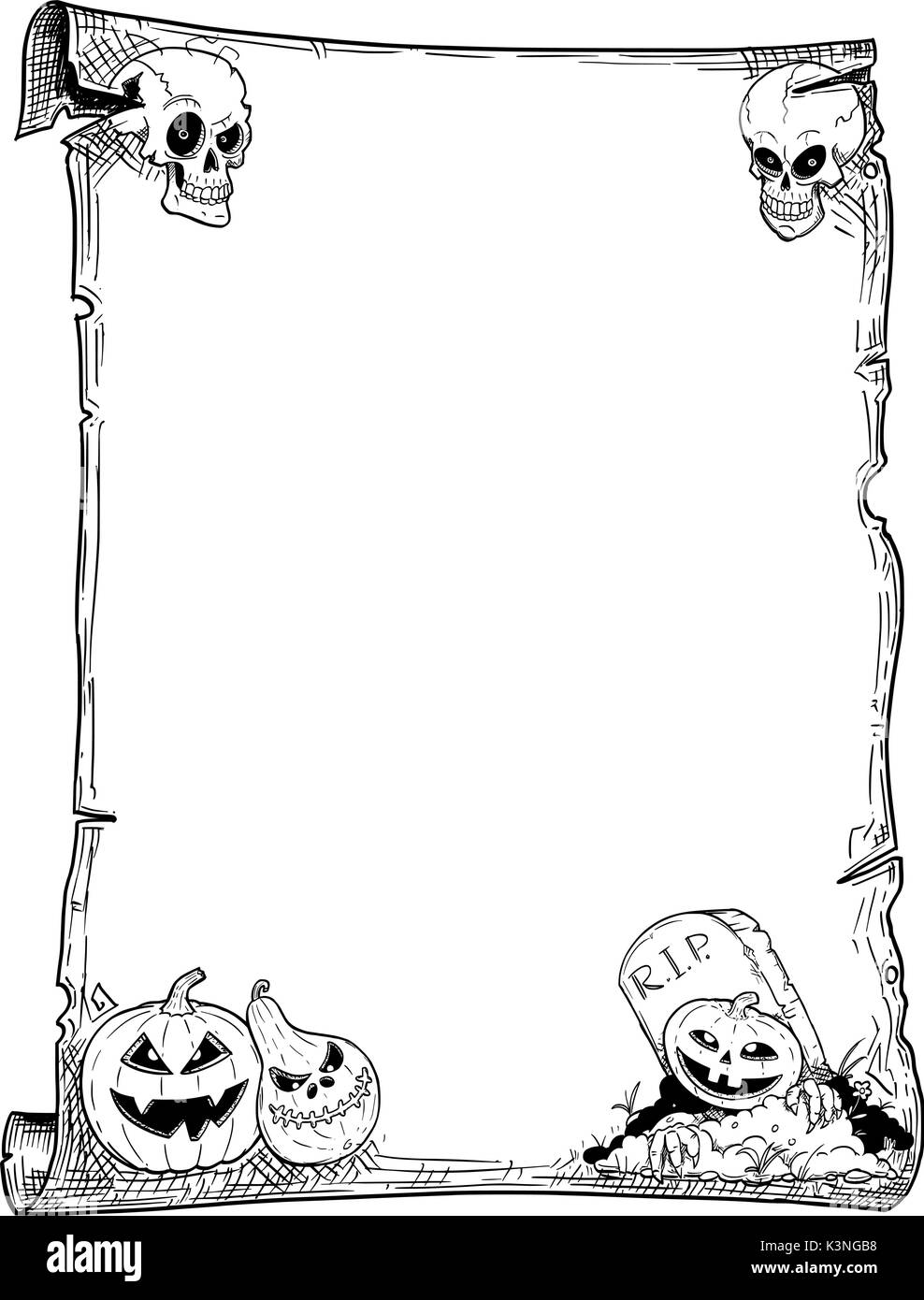 Hand drawing cartoon Halloween frame scroll with pumpkin illustrations ...