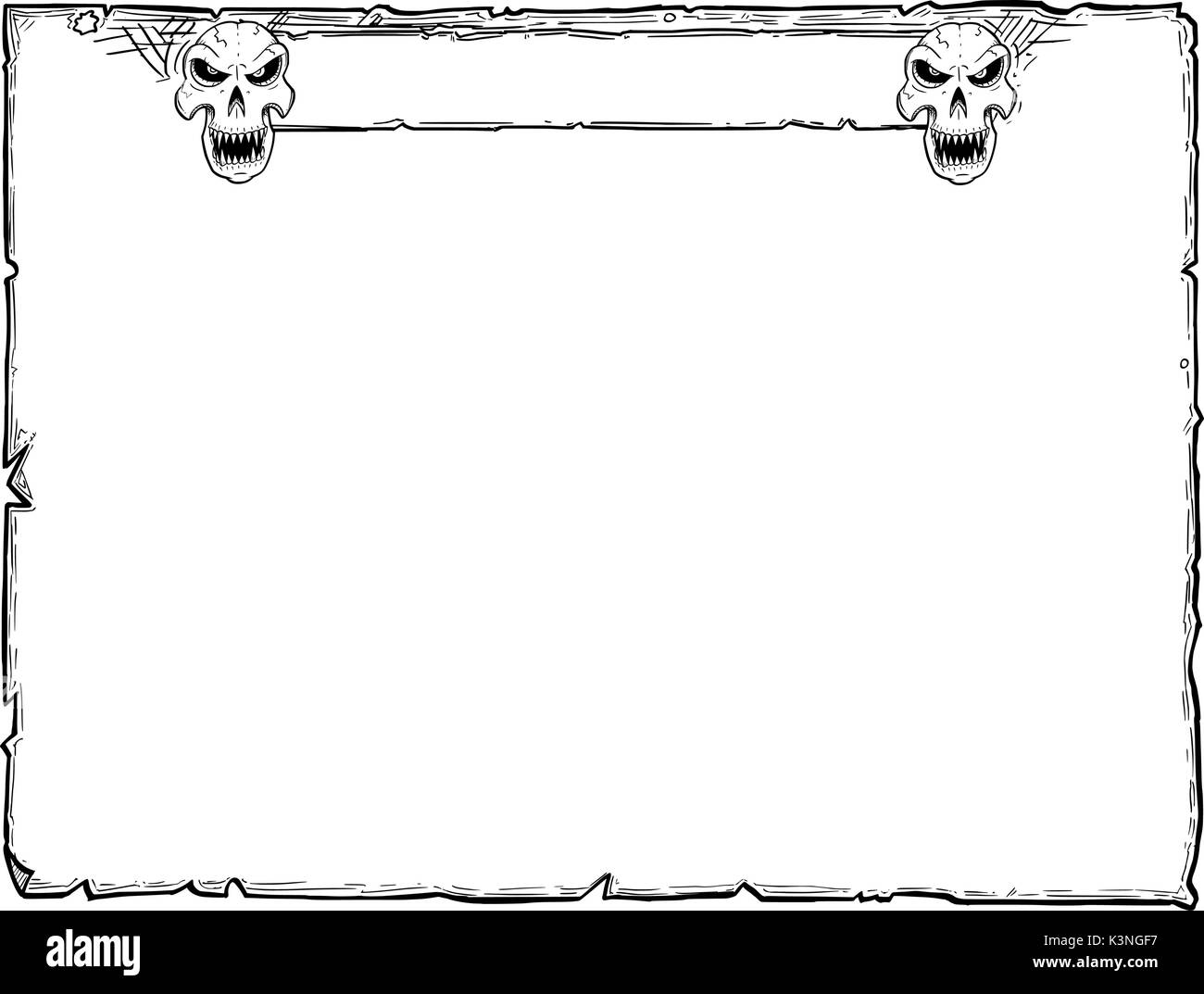 Hand drawing cartoon Halloween frame scroll sheet of parchment with skull illustrations Stock ...