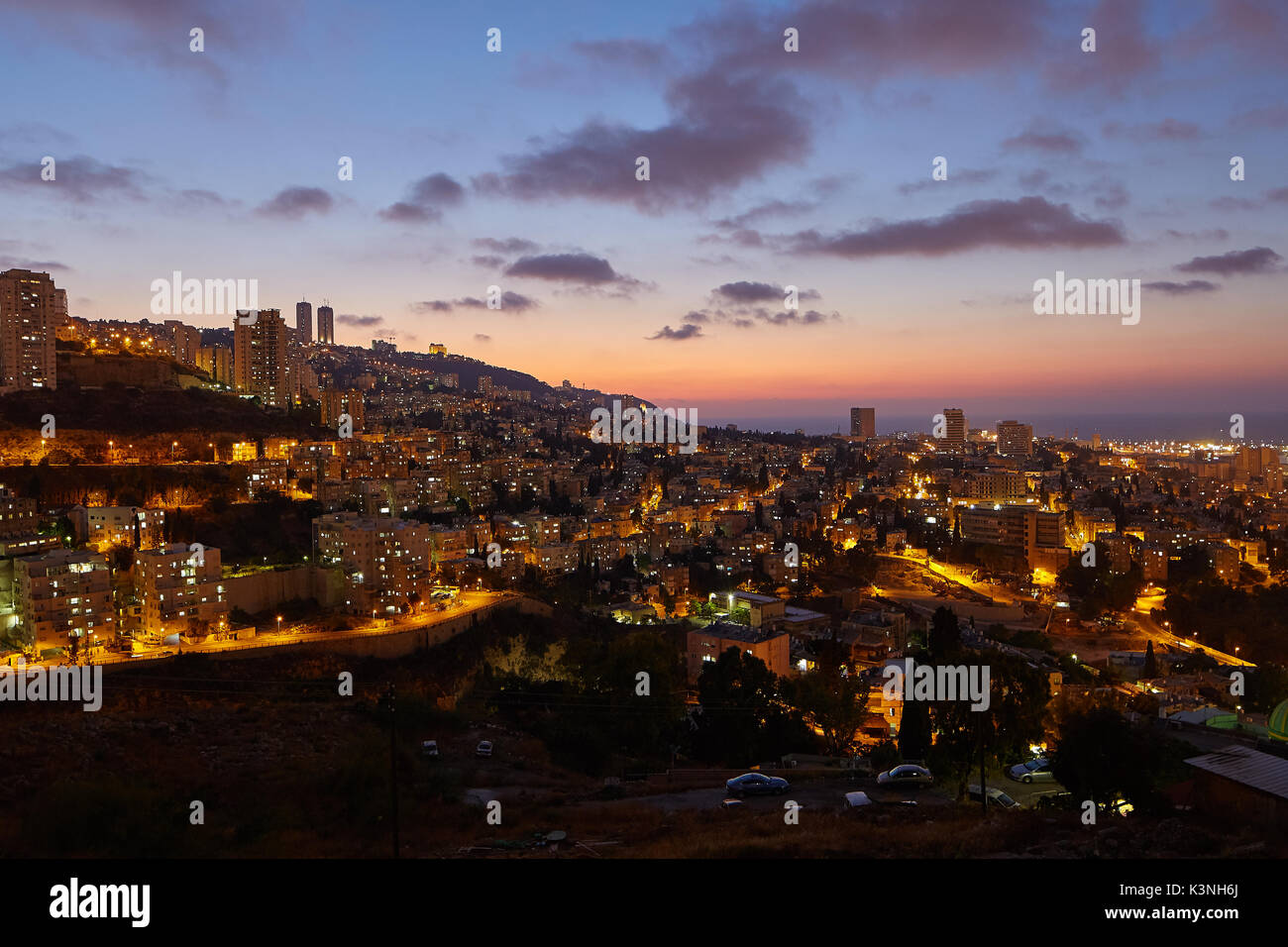Haifa city, night view aerial panoramic landscape photo Stock Photo - Alamy