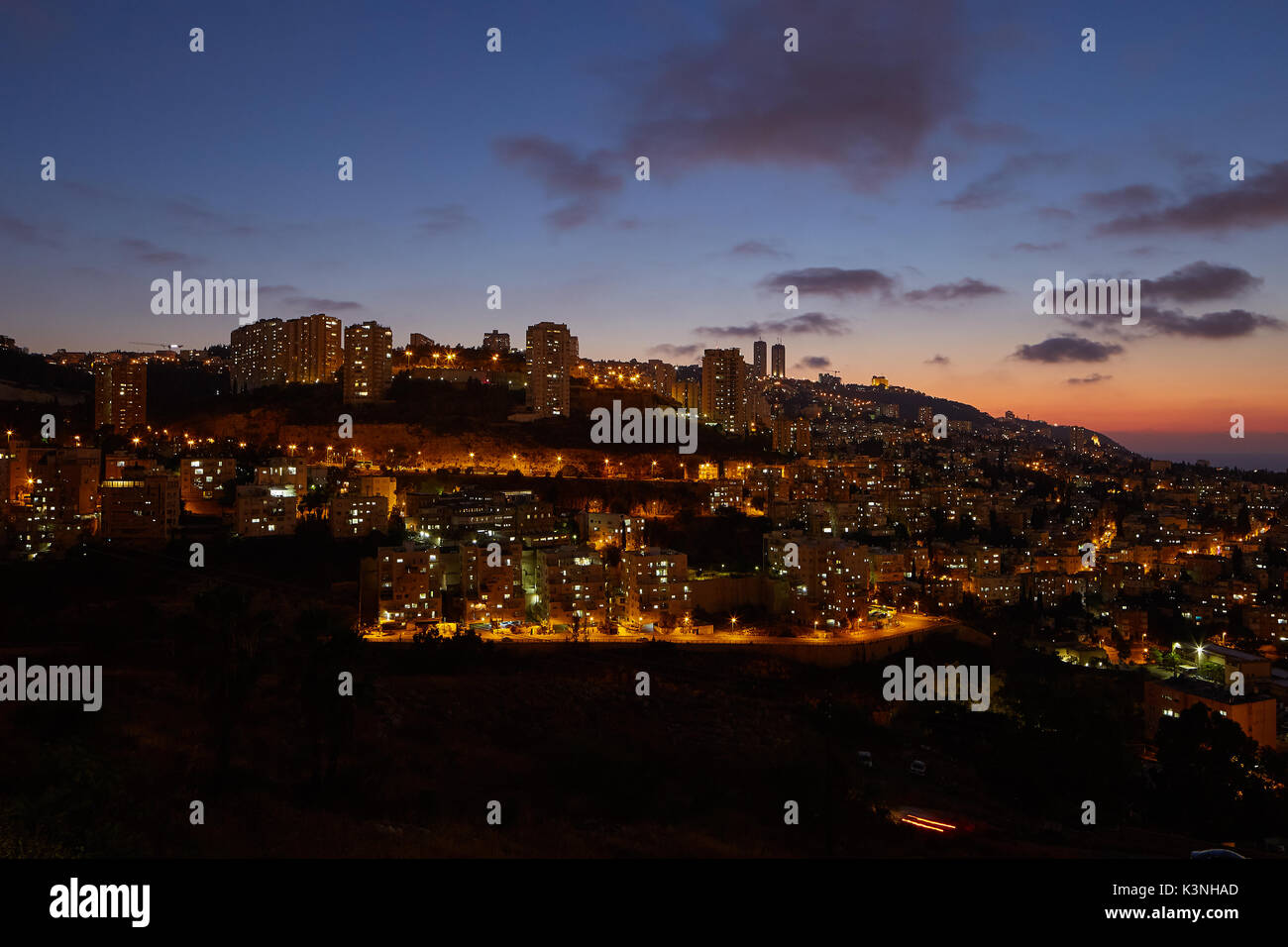 Haifa city, night view aerial panoramic landscape photo Stock Photo - Alamy