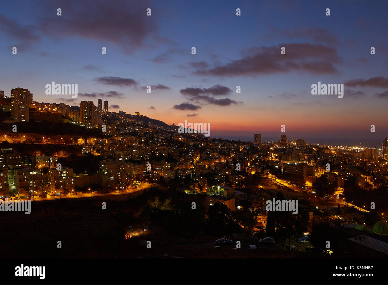 Haifa city, night view aerial panoramic landscape photo Stock Photo - Alamy