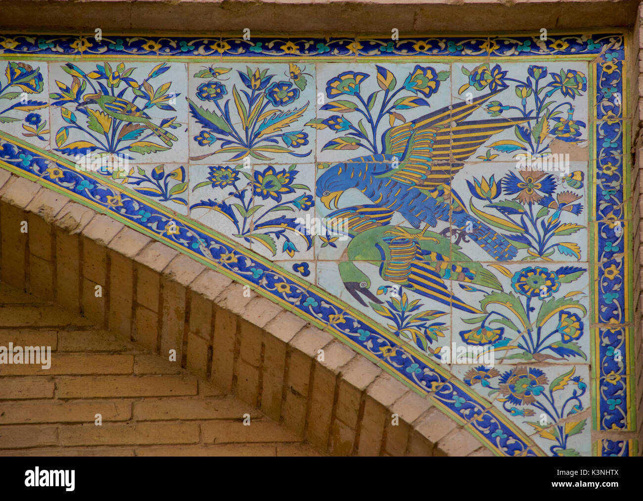 Detail of tilework depicting birds, Hasht Behest Palace gardens ...