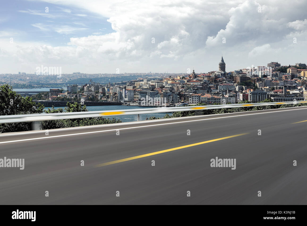 Asphalt road with Istanbul cityscape background Stock Photo - Alamy