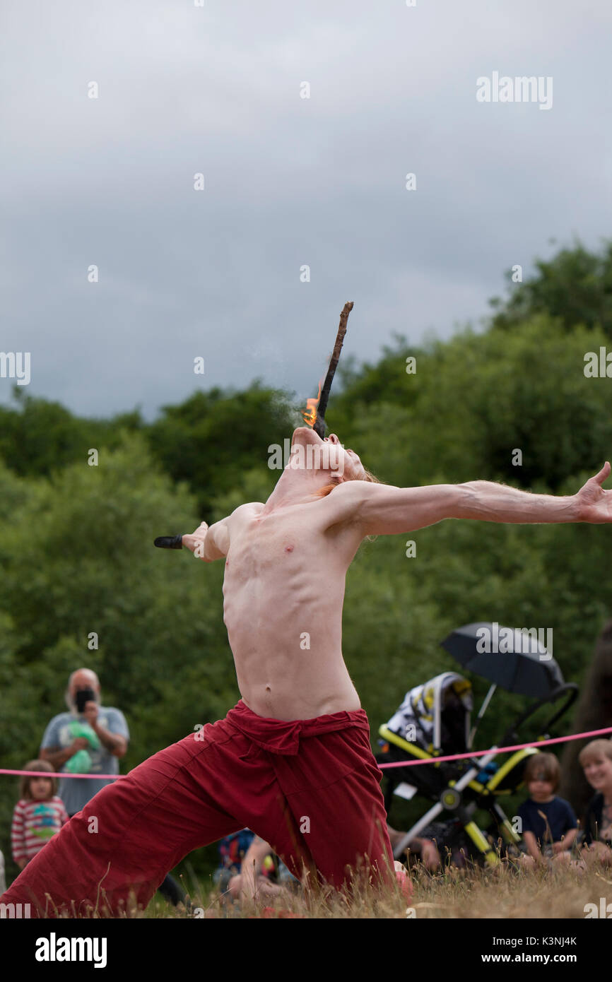 Fire eating act at Dragon Fest 2017 at West Stow Anglo Saxon Village in ...