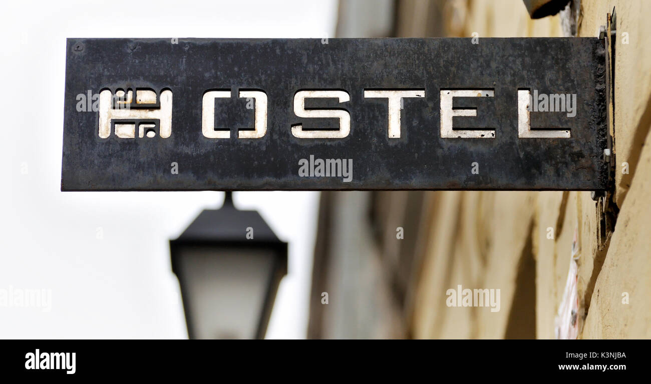Old signboard hostel Stock Photo - Alamy