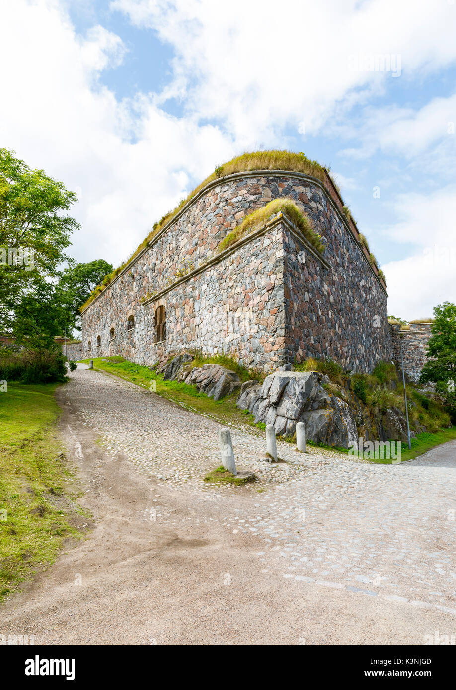 Mighty stone walls of Suomenlinna fortress in Helsinki, Finland in ...
