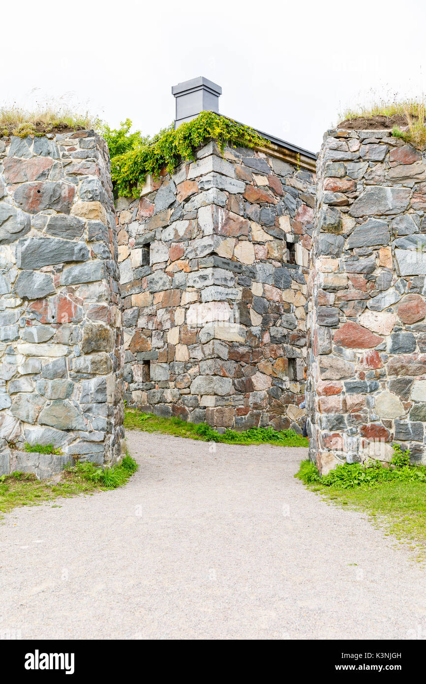 Mighty stone walls of Suomenlinna fortress in Helsinki, Finland in ...