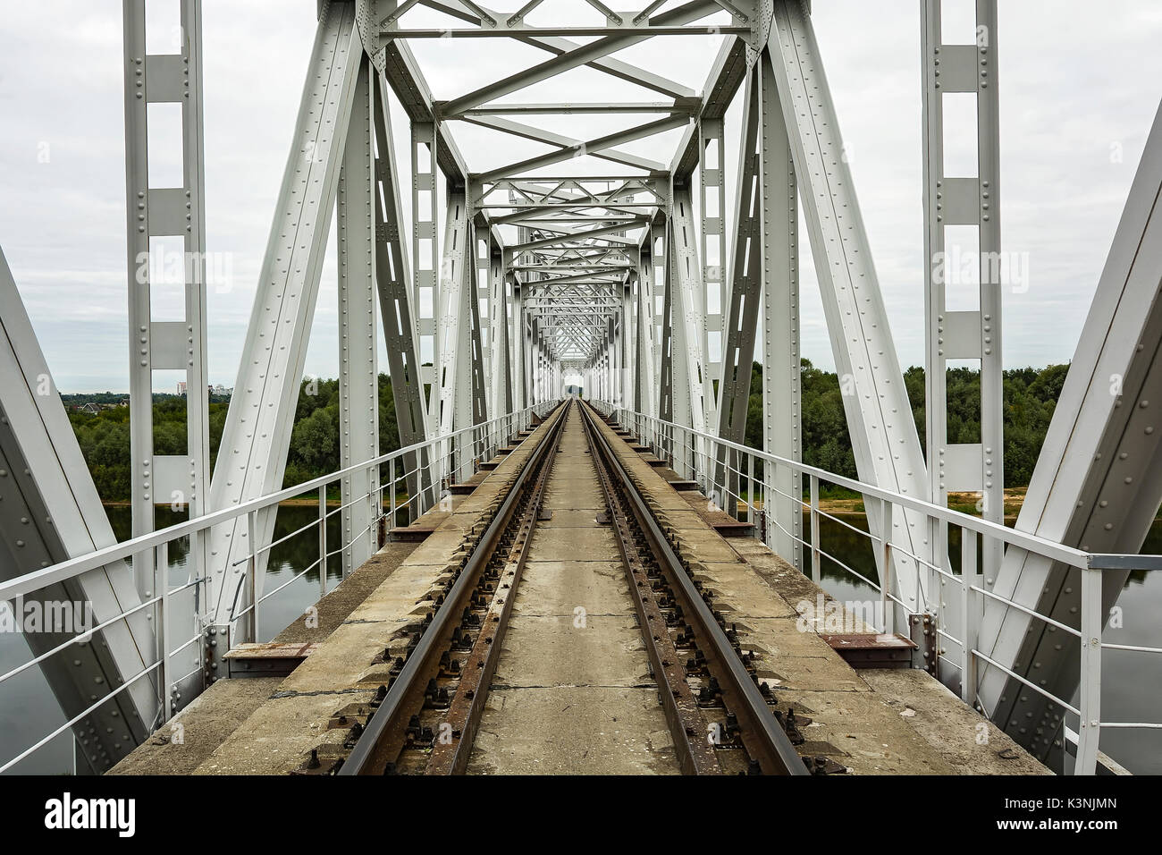 Railroad tracks and sleepers railway bridge and railway bridge across ...