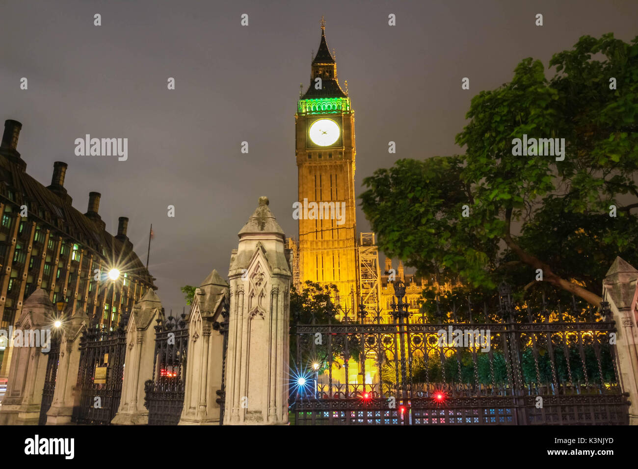 The Big Ben tower at rainy night, London, United Kingdom Stock Photo ...