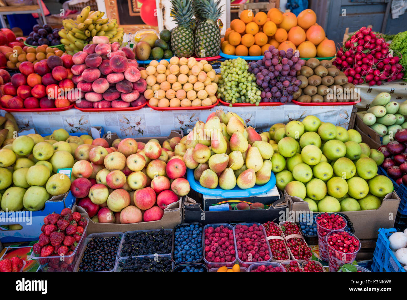 Fruit market with various colorful fresh fruits. Fresh fruits. Fruits ...