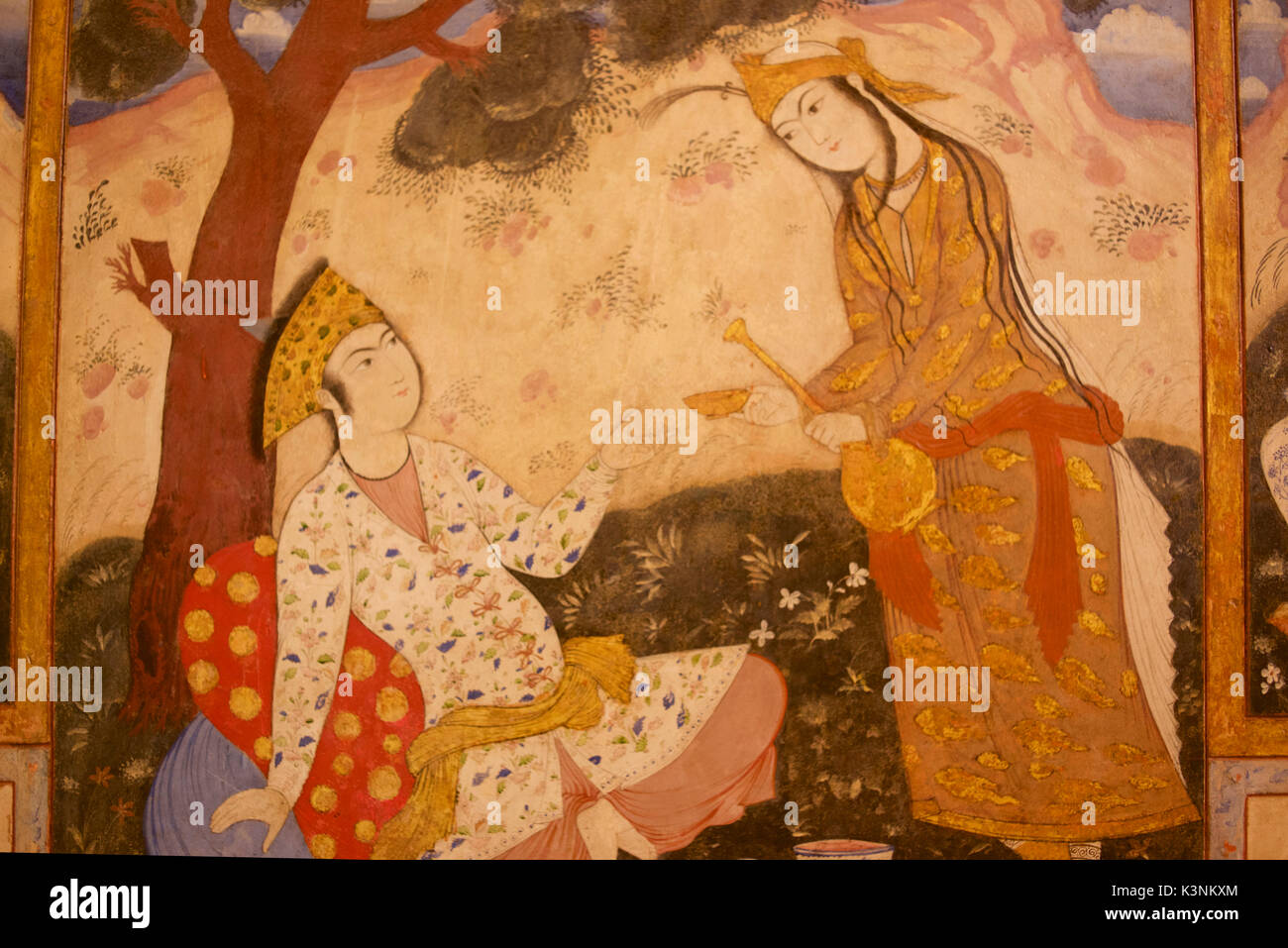 Elaborate wall murals depicting an oriental or Japanese woman serving ...