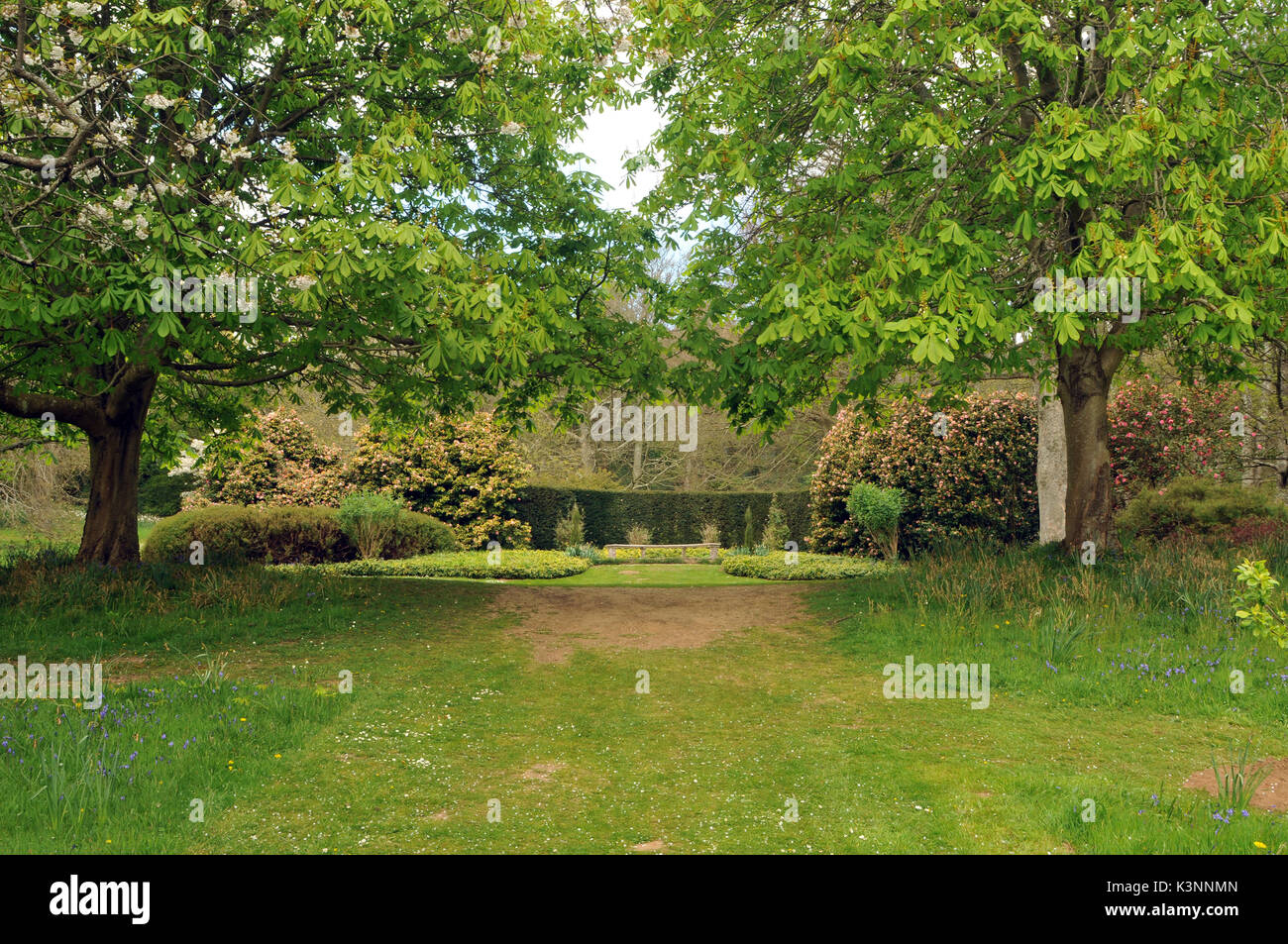 Mottistone Manor House on the Isle of Wight showing the formal gardens ...