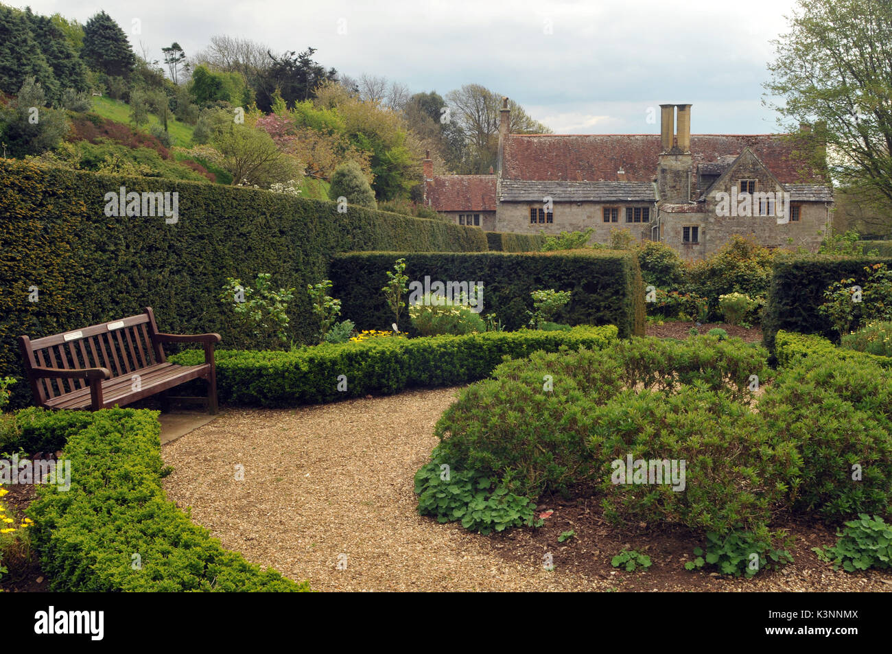 Mottistone Manor House on the Isle of Wight showing the formal gardens ...