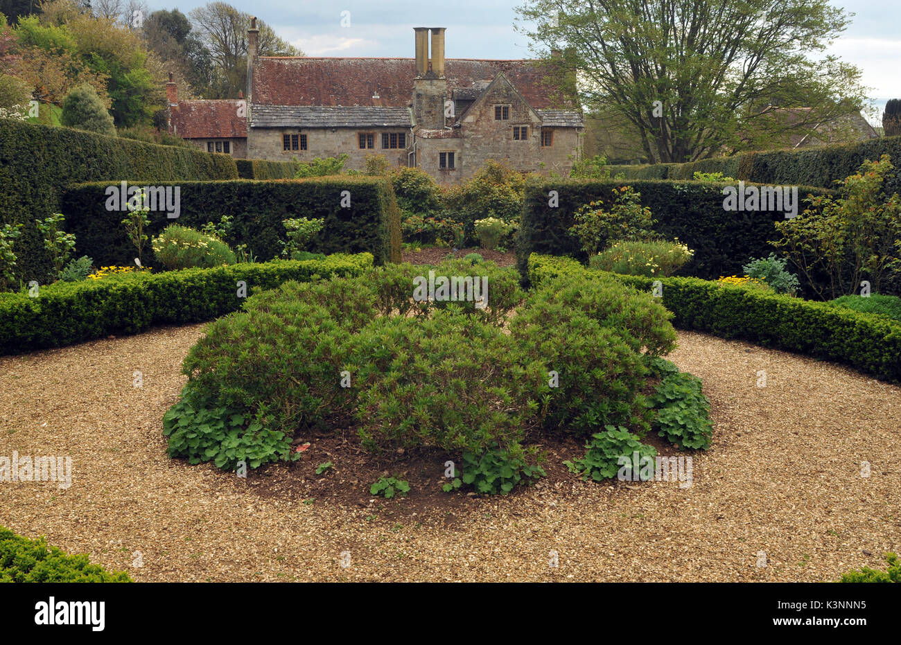 Mottistone Manor House on the Isle of Wight showing the formal gardens ...