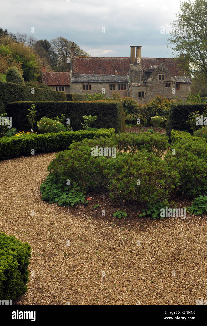 Mottistone Manor House on the Isle of Wight showing the formal gardens ...