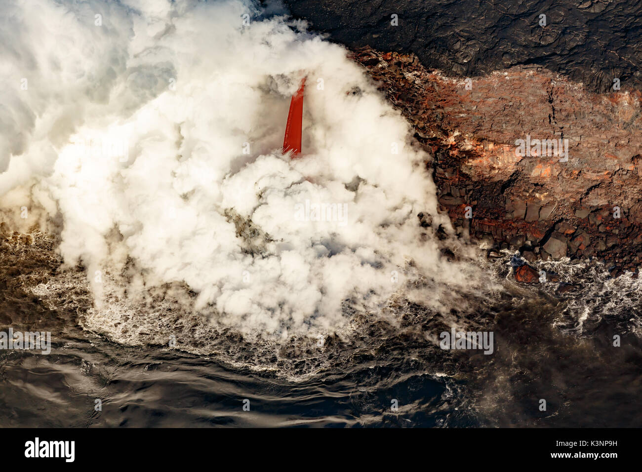 Aerial view of area covered by cold lava and firehose shaped flow of ...