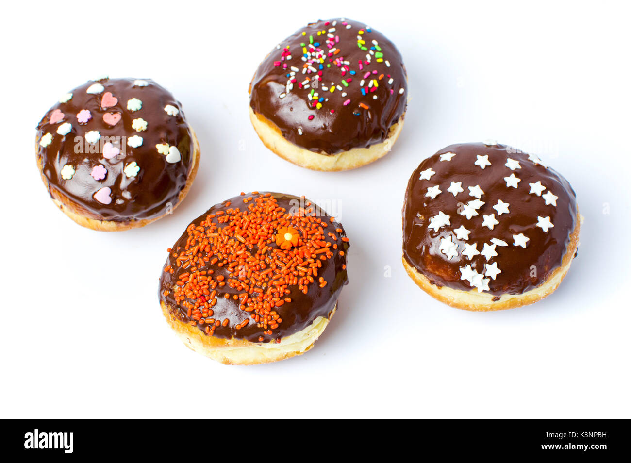 Various chocolate donuts isolated on white background Stock Photo - Alamy