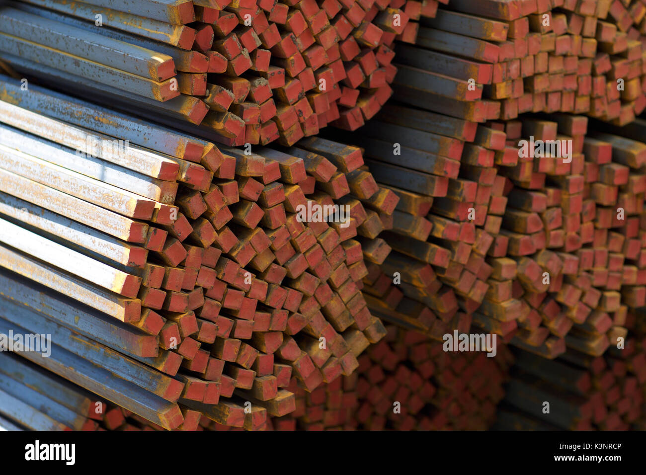 Metal profile square in packs at the warehouse of metal products ...