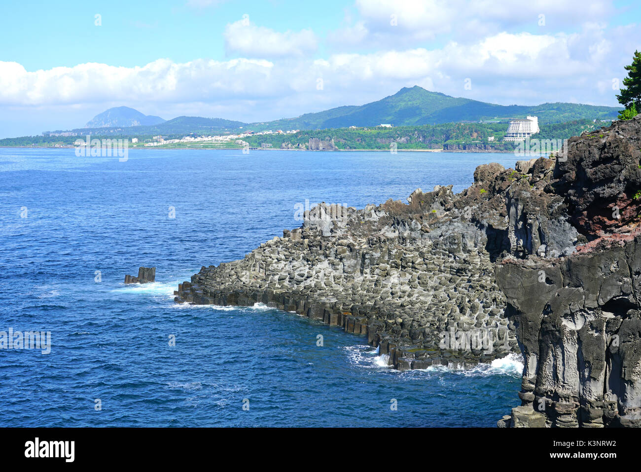 The Daepo Jusangjeolli basalt columnar joints and cliffs on Jeju Island ...
