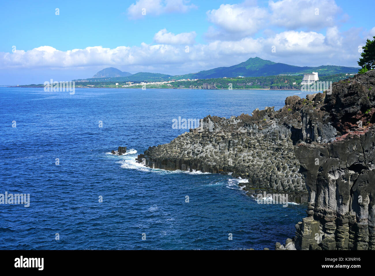 The Daepo Jusangjeolli basalt columnar joints and cliffs on Jeju Island ...