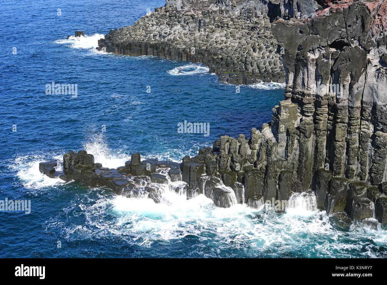 The Daepo Jusangjeolli basalt columnar joints and cliffs on Jeju Island ...