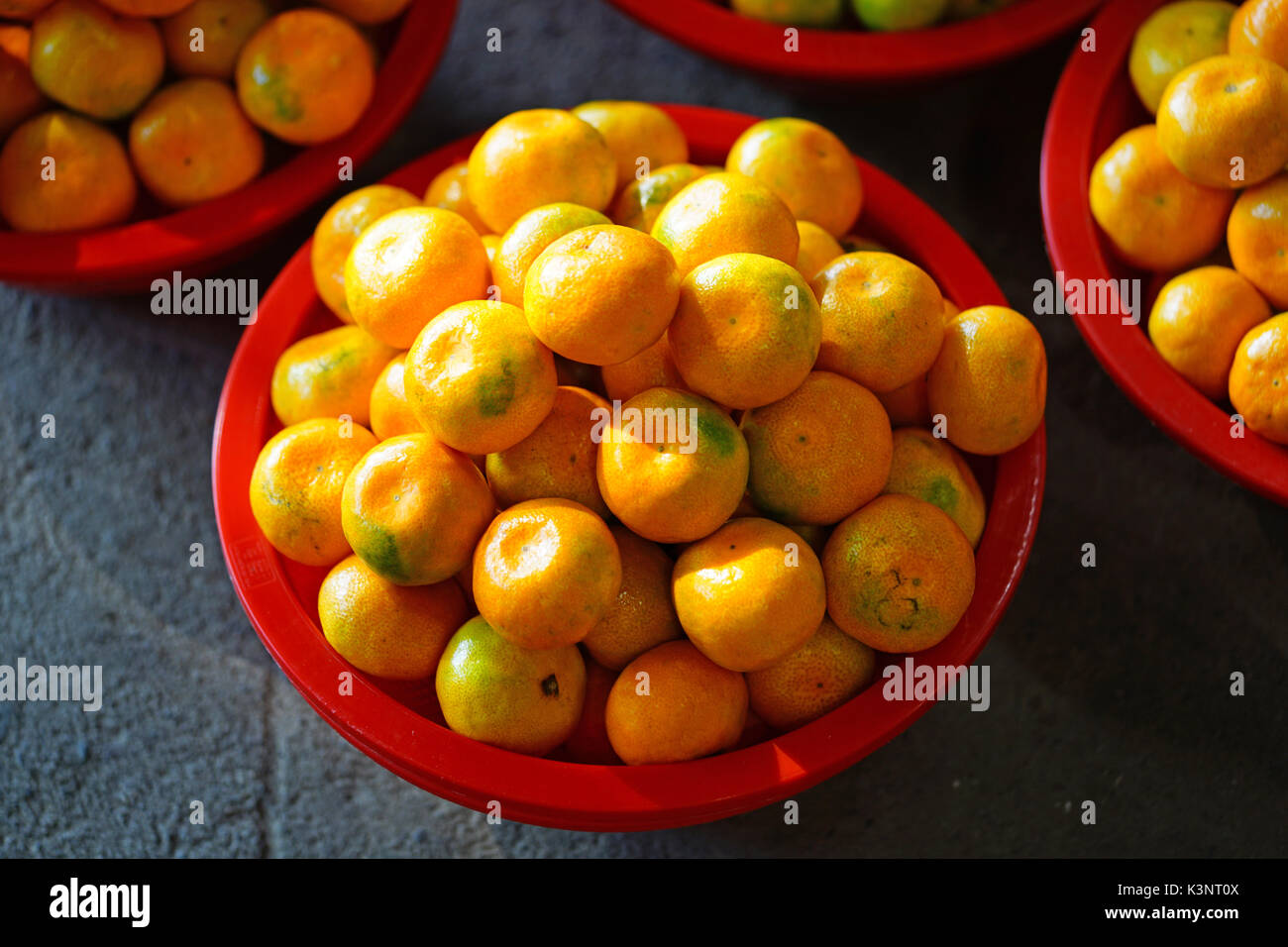 Crates of Jeju mandarin tangerines at a farmers market in South Korea ...