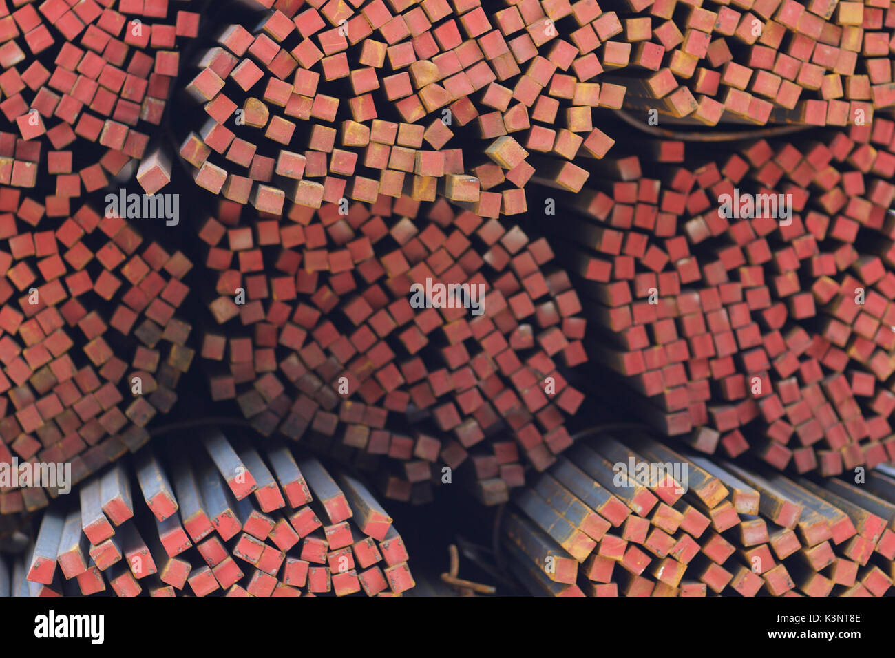 Metal profile square in packs at the warehouse of metal products ...