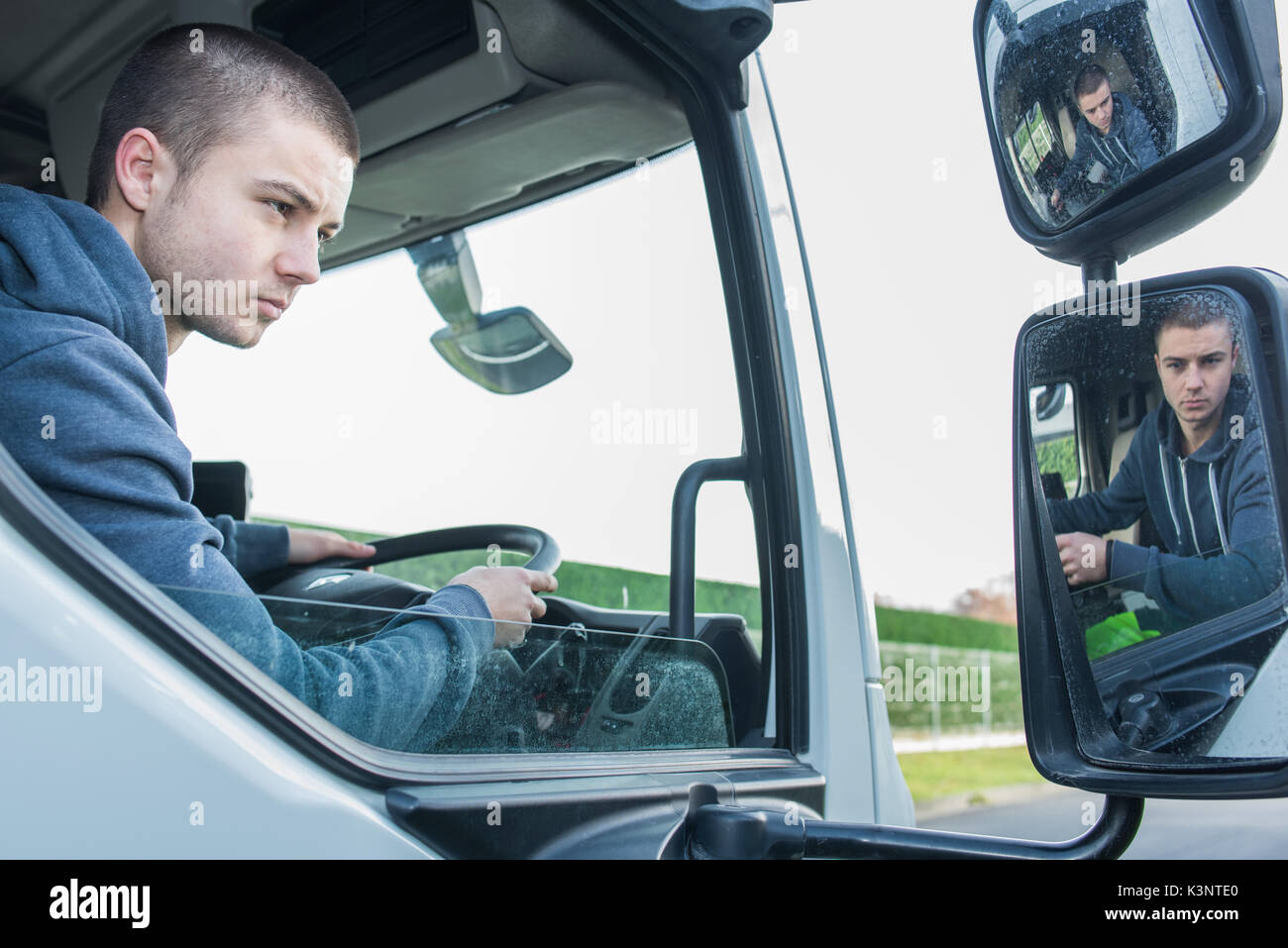 man truck driver in the car Stock Photo - Alamy