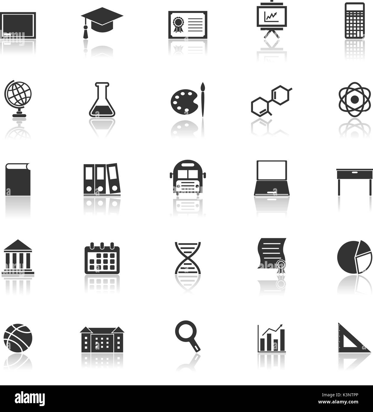 Education icons with reflect on white background, stock vector Stock ...