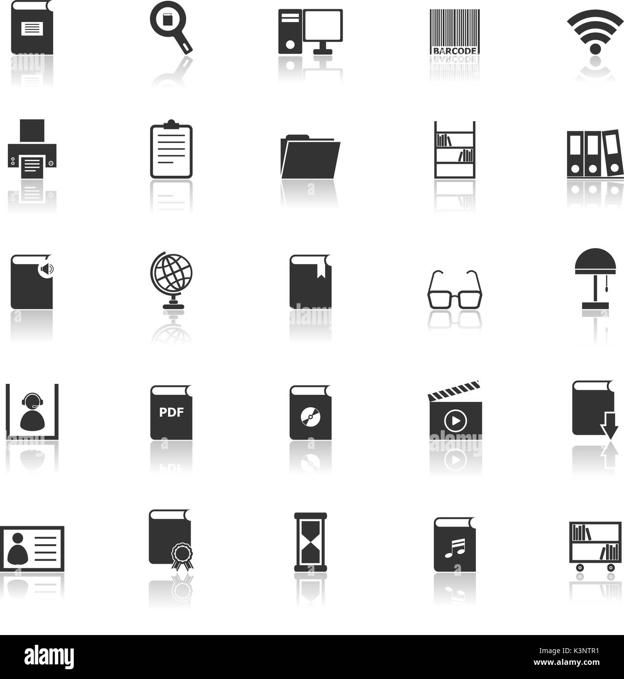 Library icons with reflect on white background, stock vector Stock ...