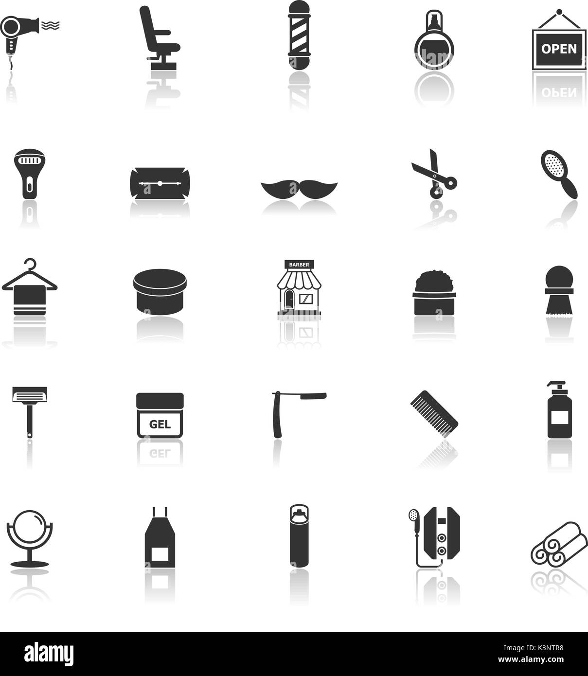 Barber icons with reflect on white background, stock vector Stock ...