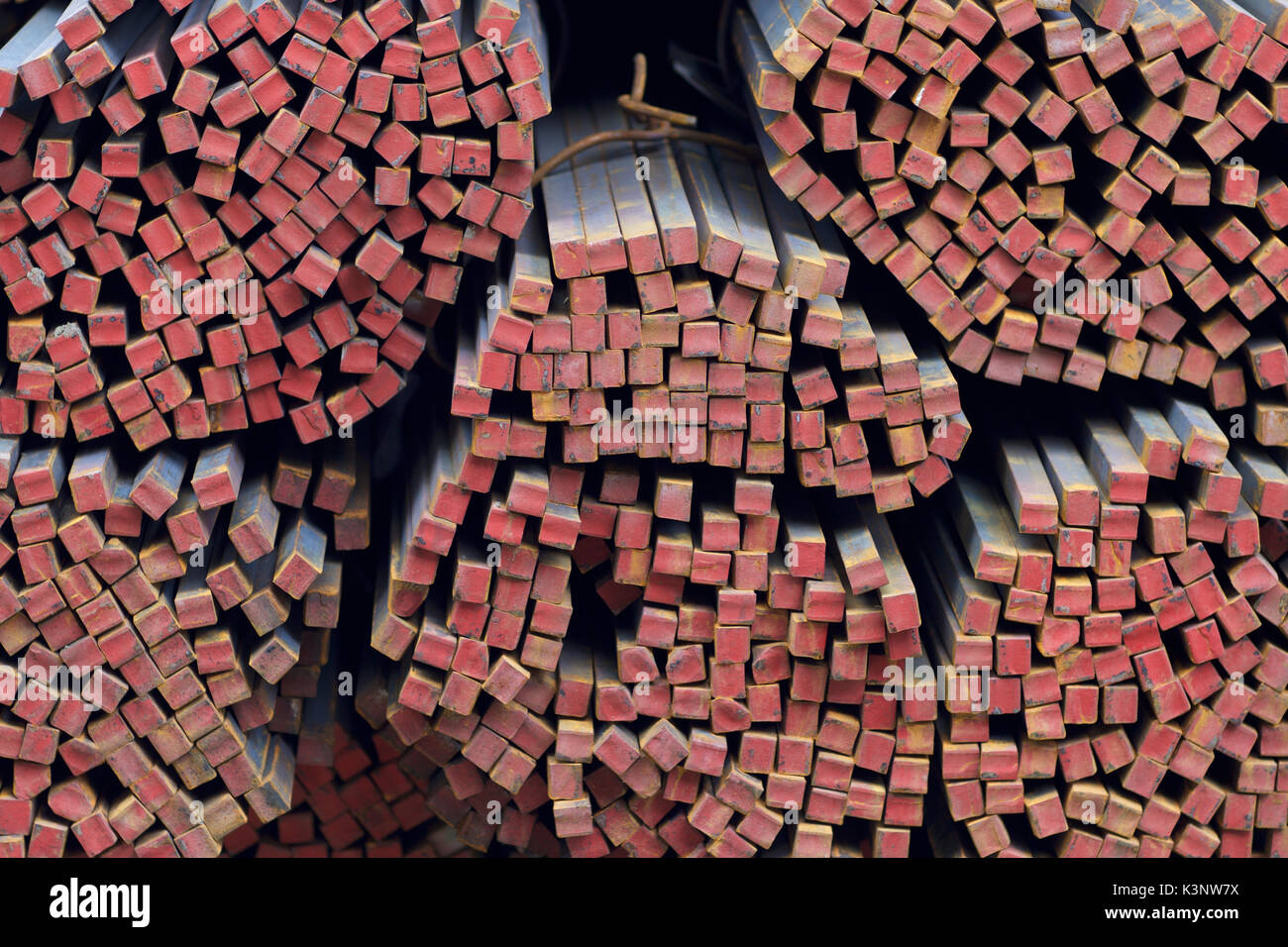 Metal profile square in packs at the warehouse of metal products ...