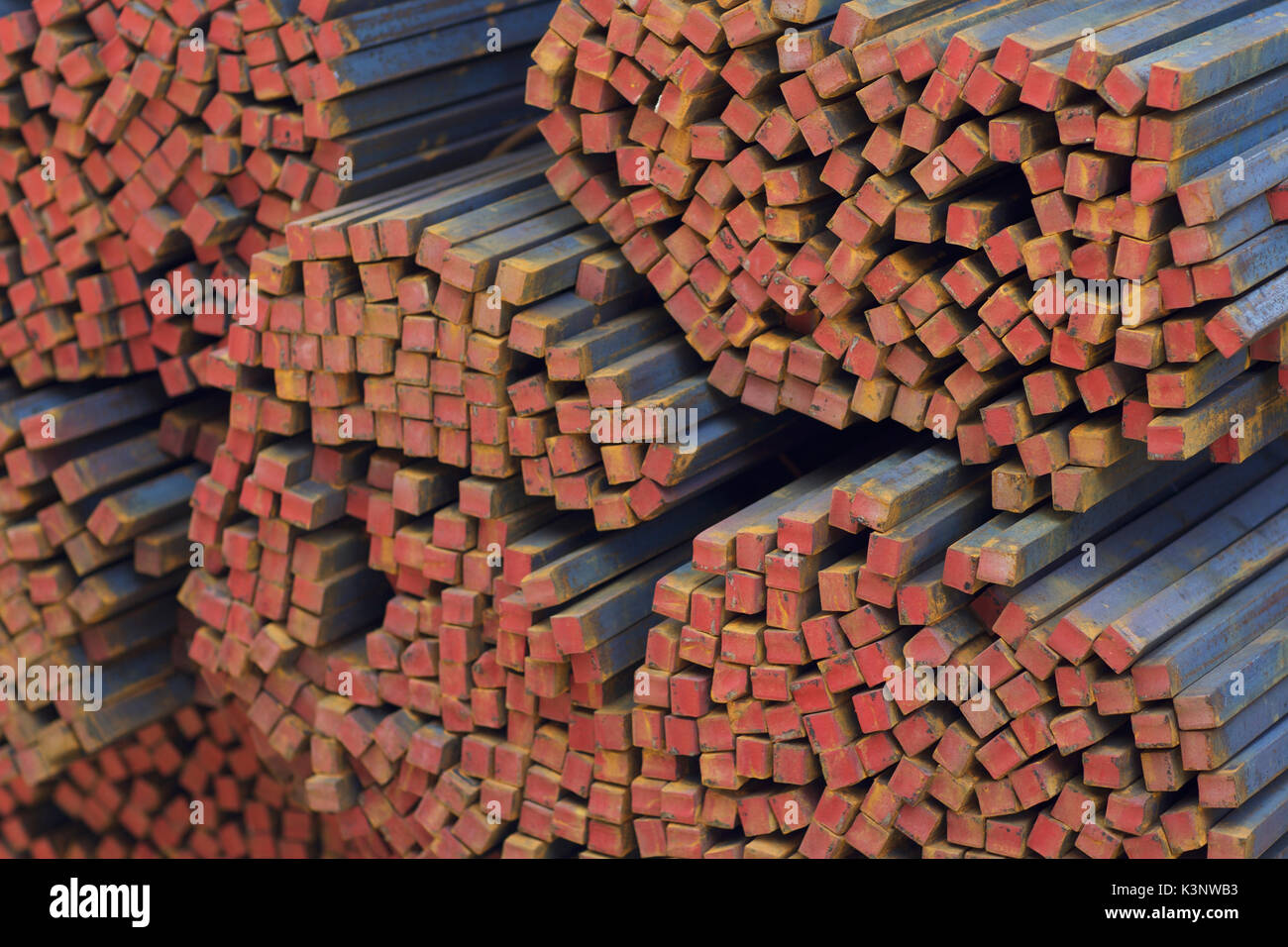 Metal profile square in packs at the warehouse of metal products ...