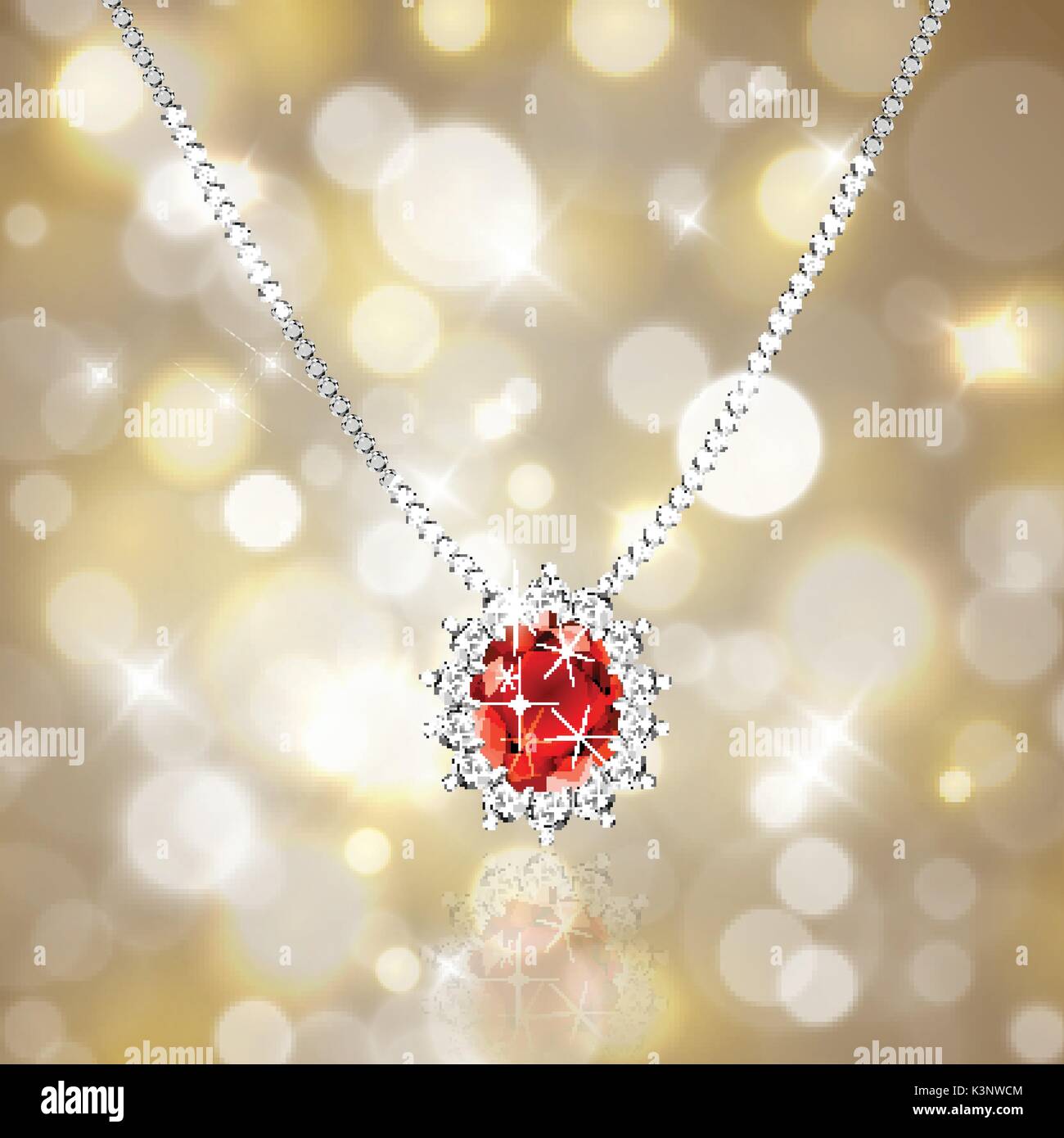 Golden necklace with ruby and diamonds Stock Vector Image & Art - Alamy
