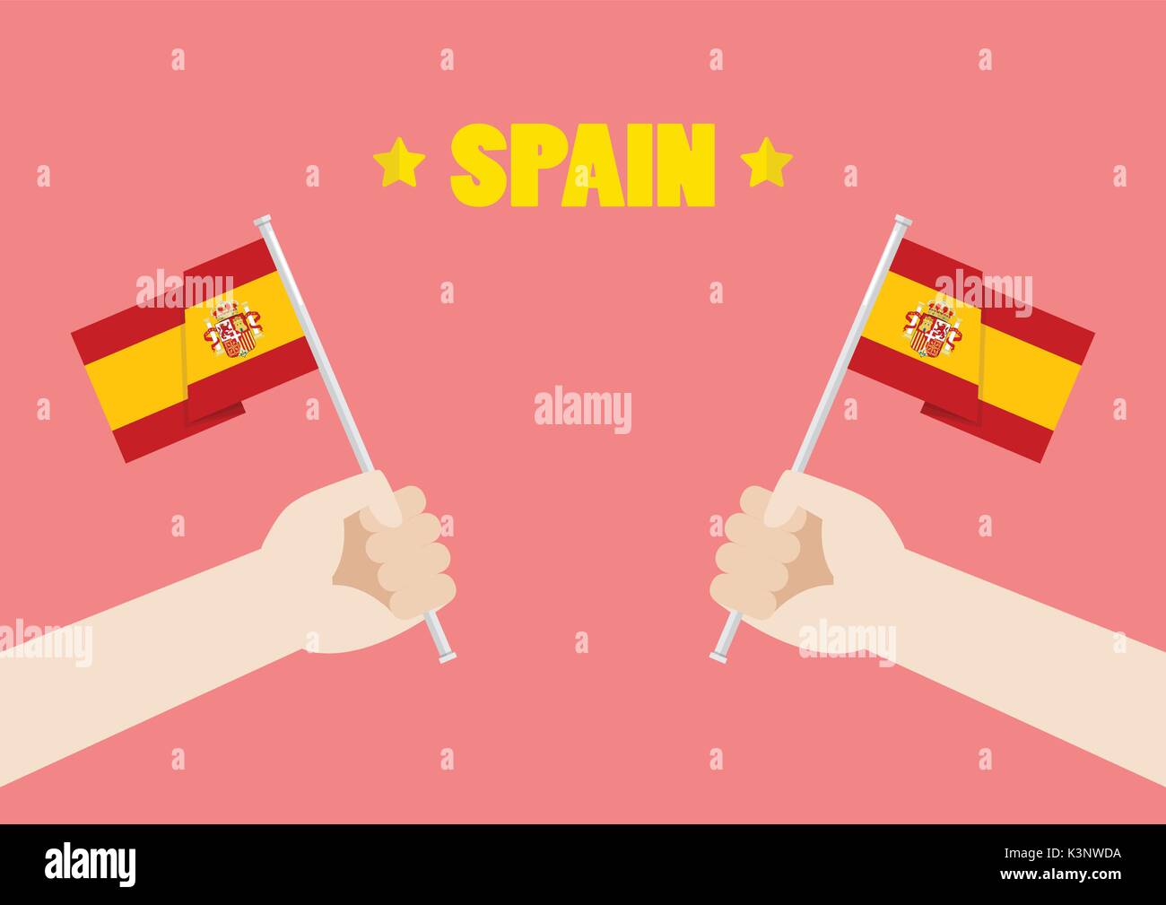 Spain National Day with Hands Holding Up Spain Flags. Vector ...